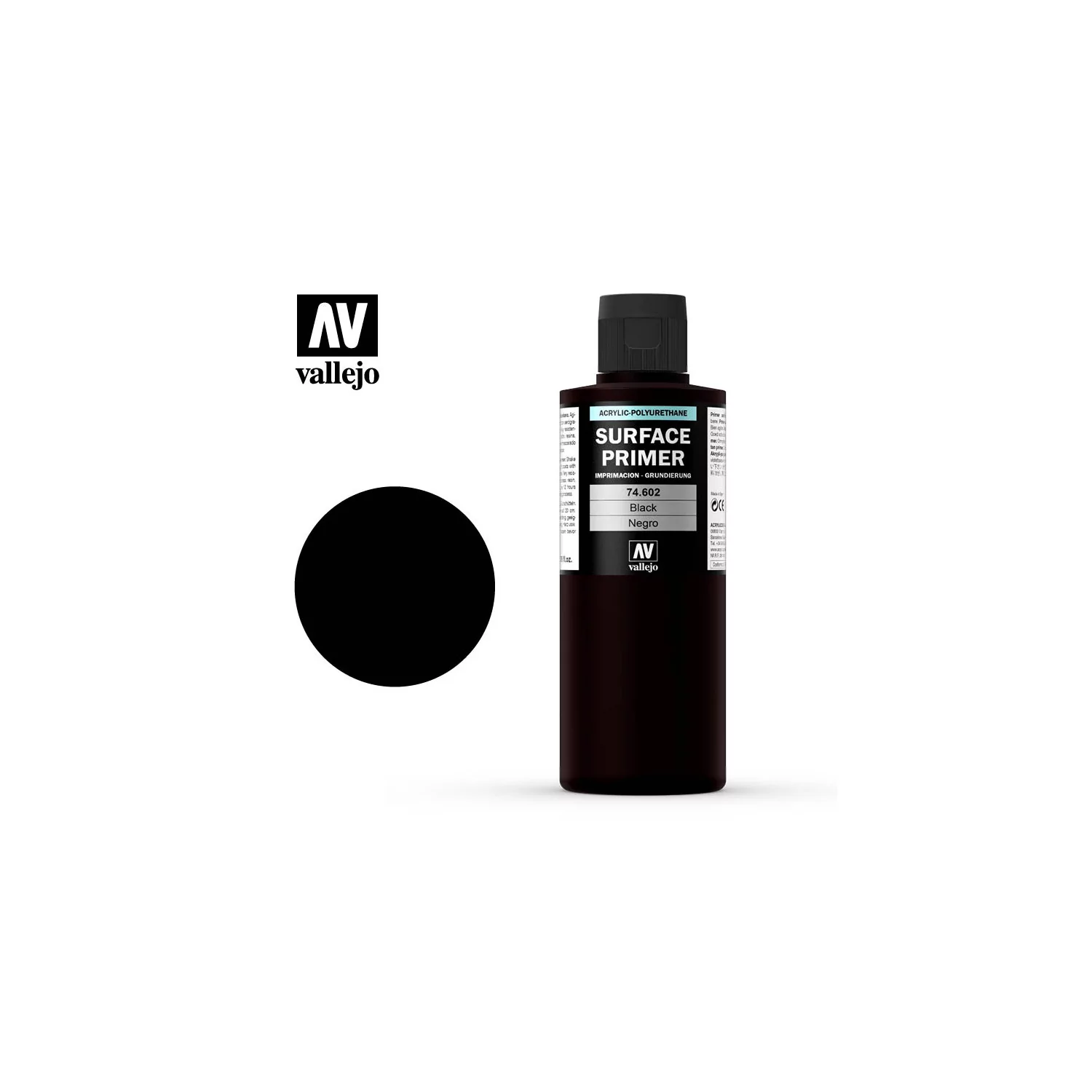 74602 Vallejo Primer: Black ACR-POL (200ml)